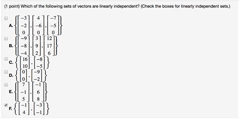 Solved 1 Point Which Of The Following Sets Of Vectors Are