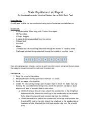 Static Equilibrium Lab Report Pdf Static Equilibrium Lab Report By Anastasia Leonardo