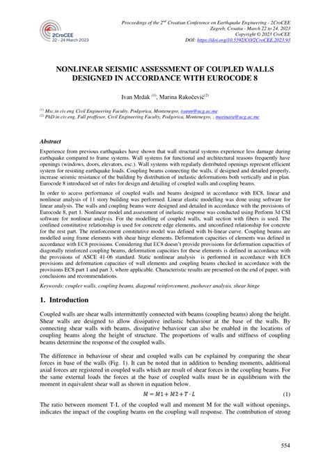 Pdf Nonlinear Seismic Assessment Of Coupled Walls Designed In Accordance With Eurocode 8