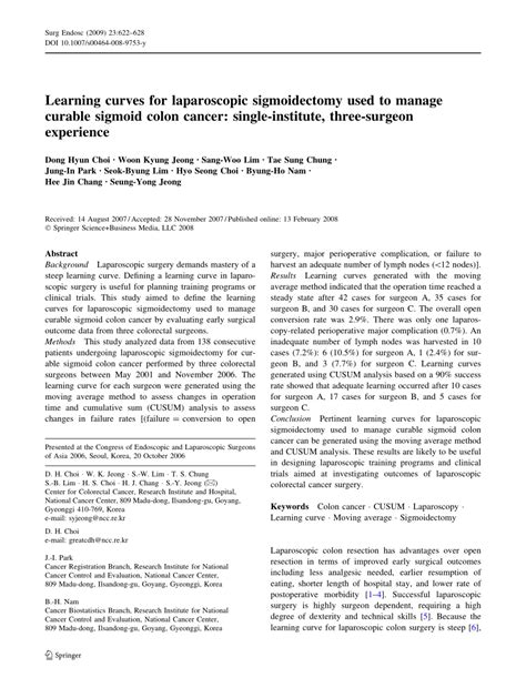 Pdf Learning Curves For Laparoscopic Sigmoidectomy Used To Manage