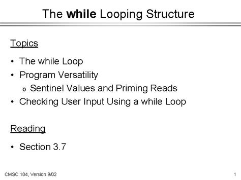 The While Looping Structure Topics The While Loop