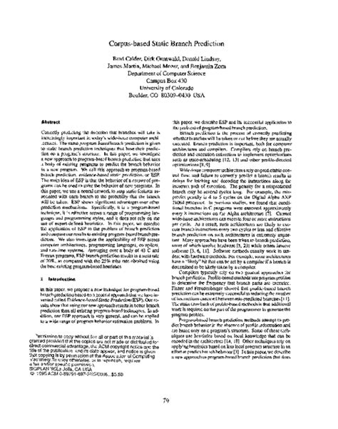 Pdf Corpus Based Static Branch Prediction