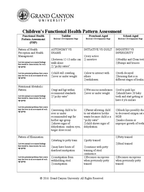 Gordons Functional Health Patterns Worksheet