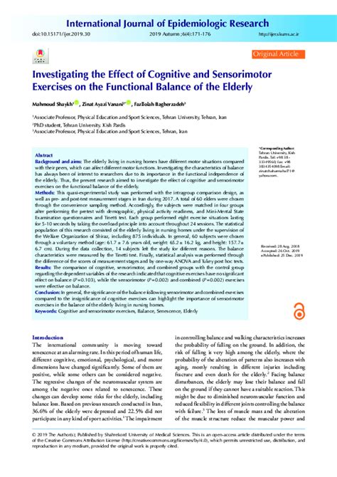Pdf Investigating The Effect Of Cognitive And Sensorimotor Exercises On The Functional Balance