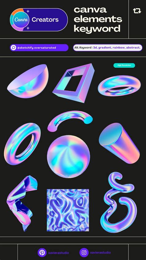 canva element keyword for 3d geometric gradient oversaturated rainbow