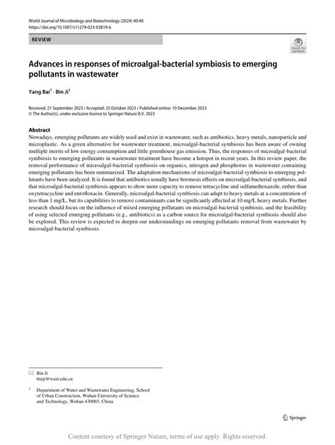Advances In Responses Of Microalgal Bacterial Symbiosis To Emerging Pollutants In Wastewater