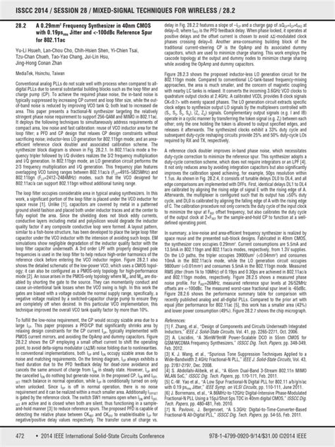 282 A 029mm2 Frequency Synthesizer In 40nm Cmos With 019psrms Jitter And Lt 100dbc Reference