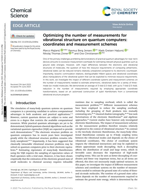 Pdf Optimizing The Number Of Measurements For Vibrational Structure