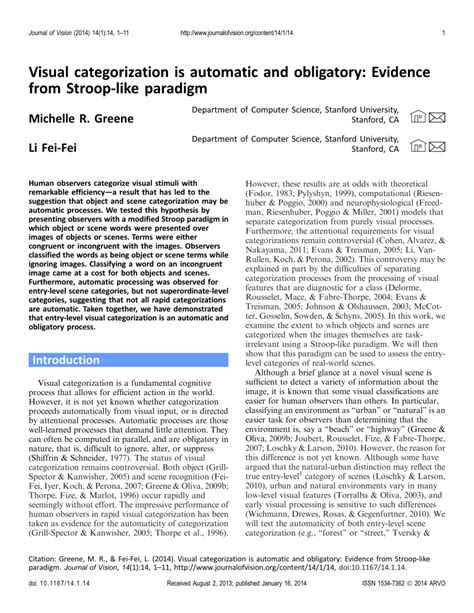 Pdf Visual Categorization Is Automatic And Obligatory Evidence From Stroop Like Paradigm