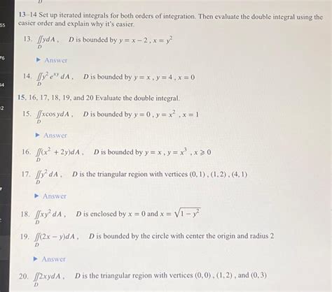 Solved 13 14 Set Up Iterated Integrals For Both Orders Of