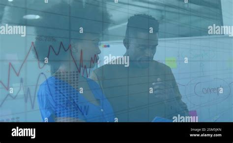 Animation Of Statistical Data Processing Against Diverse Man And Woman Stock Video Footage Alamy