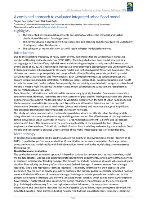 Pdf A Combined Approach To Evaluated Integrated Urban Flood Model