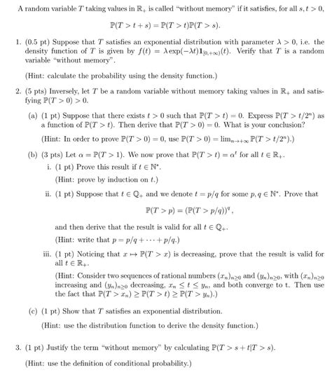 Solved A Random Variable T Taking Values In Ris Called