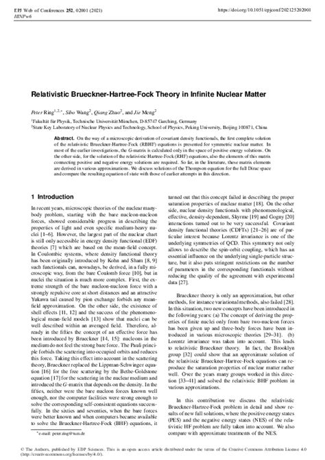 Pdf Relativistic Brueckner Hartree Fock Theory In Infinite Nuclear Matter