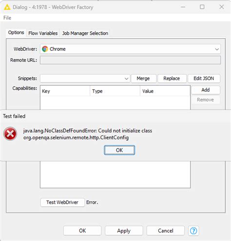 Selenium Start Webdriver Errors Out With Unable To Load Class