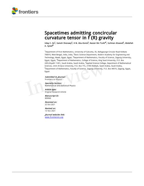 Pdf Spacetimes Admitting Concircular Curvaure Tensor In Fr Gravity