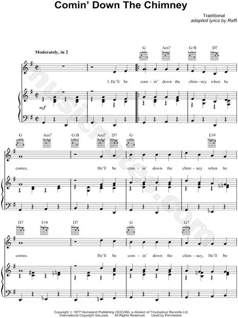 Raffi Comin Down The Chimney Sheet Music In G Major Download