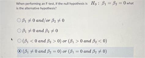 solved when performing an f test if the null hypothesis is