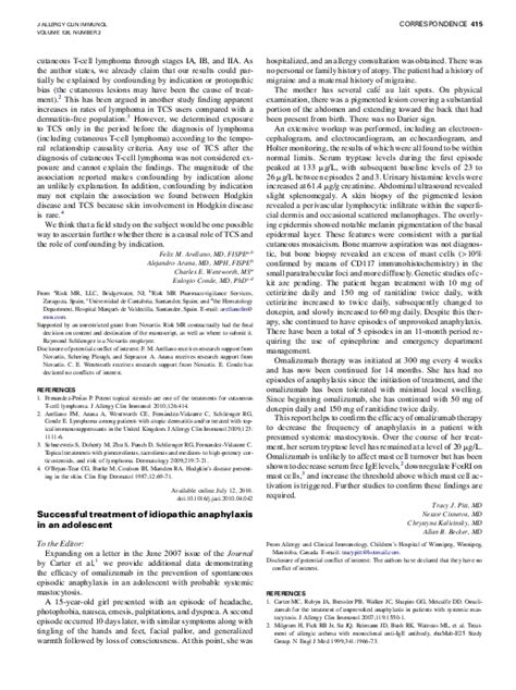 Successful Treatment Of Idiopathic Anaphylaxis In An Adolescent