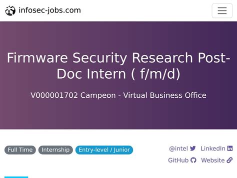 [hiring] Firmware Security Research Post Doc Intern F M D In V000001702 Campeon Virtual