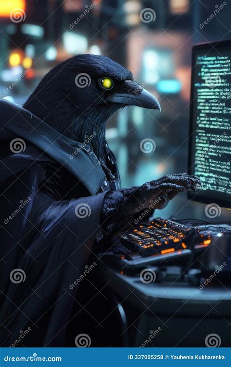 Tech Savvy Crow Coding Masterpiece Stock Illustration Illustration Of