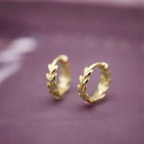Skinny Olive Leaf Earrings Tiny Leaves Hoop Style Earrings Modern