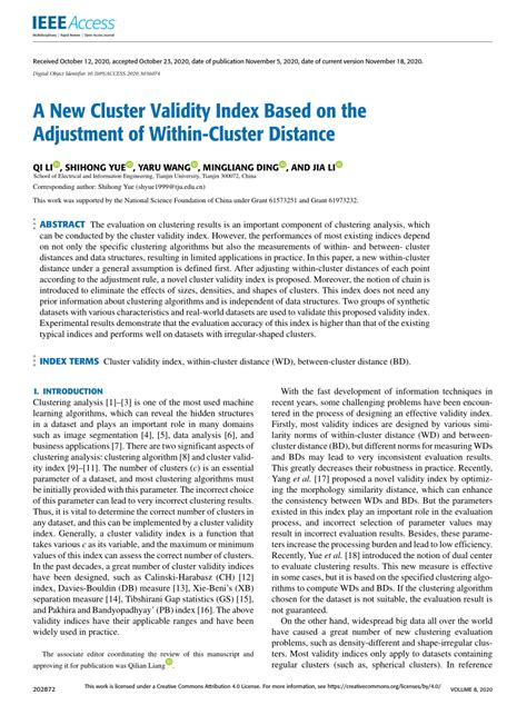 Pdf A New Cluster Validity Index Based On The Adjustment Of Within