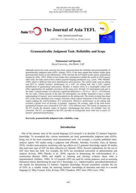 Pdf Grammaticality Judgment Task Reliability And Scope