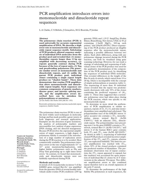 Pdf Pcr Amplification Introduces Errors Into Mononucleotide And Dinucleotide Repeat Sequences