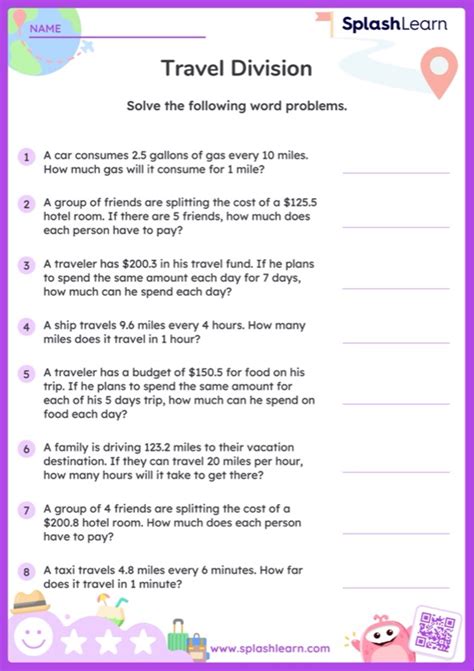 Divide Decimal Numbers By Whole Numbers Travel Word Problems