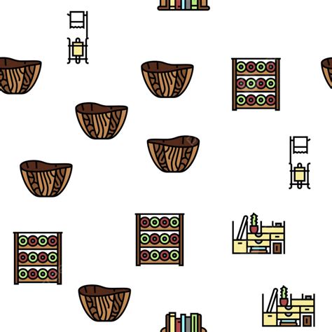 Home Decoration And Furniture Vector Seamless Pattern Thin Line Illustration Background Home