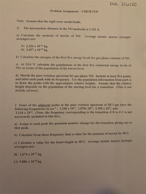 solved due 216 20 problem assignment chem 2141 note
