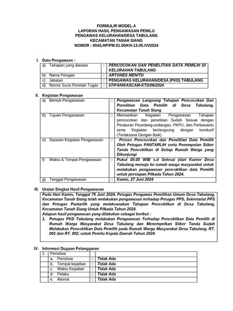 Formulir Model A Pkd Tabulang Tanggal 27 Juni 2024 Pdf