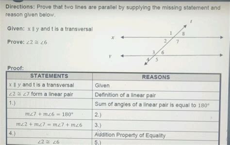 Directions Prove That Two Lines Are Parallel StudyX