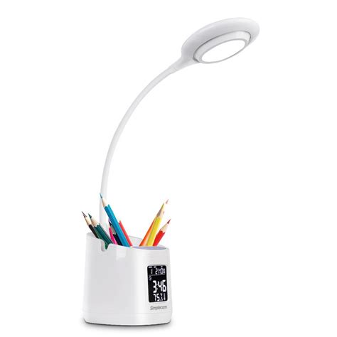 Simplecom EL LED Desk Lamp With Pen Holder And Digital Clock Rechargeable