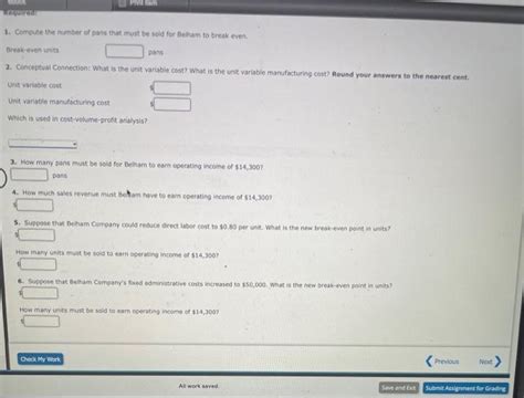 solved units sold to break even unit variable cost unit