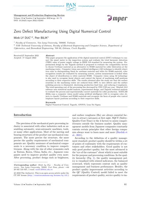 Pdf Management And Production Engineering Review Zero Defect Manufacturing Using Digital