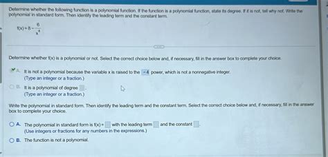 solved determine whether the following function is a polynomial function if the function is a