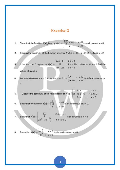 Question On Continuity And Differentiability Physics Wallah
