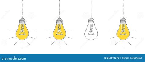 Glowing Light Bulbs Light Bulb Sketch Electric Light Energy Concept