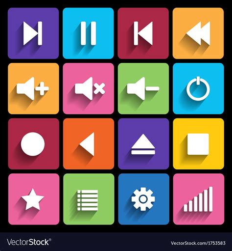 Set Media Player Buttons In Flat Design Style Vector Image
