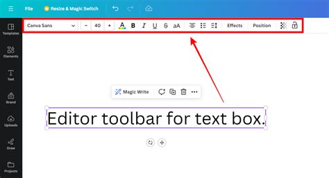 where is the editor toolbar in canva pttrns