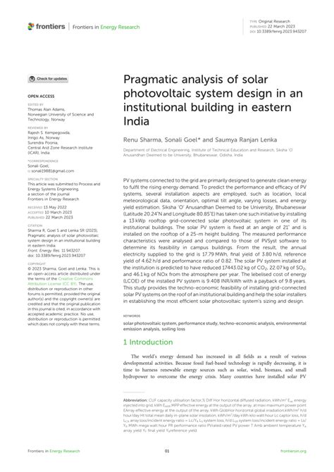 Pdf Pragmatic Analysis Of Solar Photovoltaic System Design In An