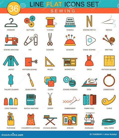 Vector Sewing Flat Line Icon Set Modern Elegant Style Design For Web Stock Vector