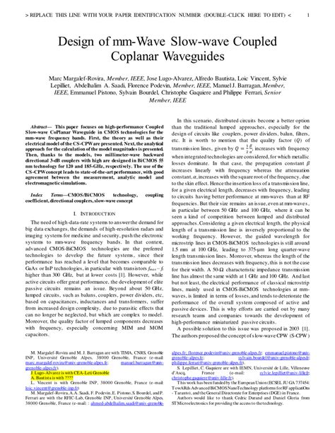 Pdf Design Of Mm Wave Slow Wave Coupled Coplanar Waveguides