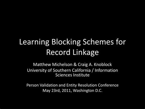 Ppt Learning Blocking Schemes For Record Linkage Powerpoint