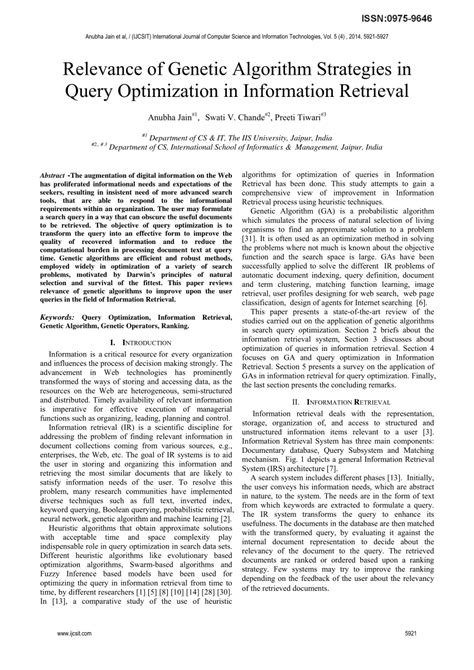 Pdf Relevance Of Genetic Algorithm Strategies In Query Optimization In Information Retrieva
