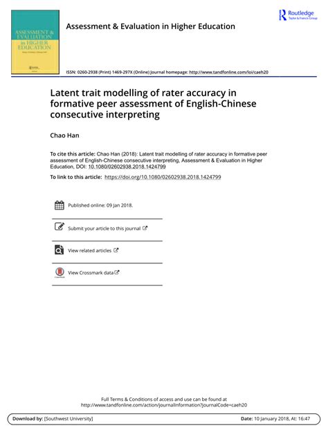 Pdf Latent Trait Modelling Of Rater Accuracy In Formative Peer