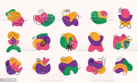 추상 다채로운 무작위 및 불규칙한 손으로 그린 돌 모양 아이콘 흰색 배경에 디자인 요소 설정 아이콘에 대한 스톡 벡터 아트 및 기타 이미지 Istock