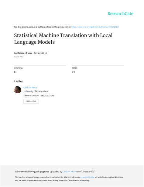 Pdf Statistical Machine Translation With Local Language Models